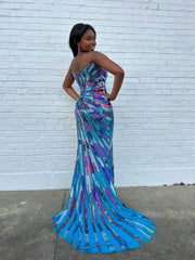 Colorful Sweetheart Sleeveless Front Split Mermaid Prom Dress with Bea ...