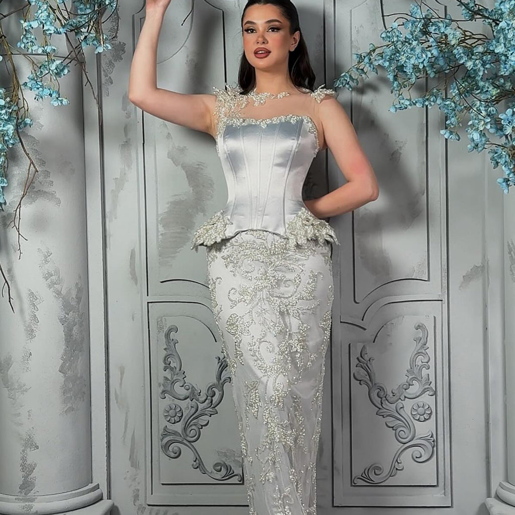 Exquisite Silver Strapless Sleeveless Beaded Mermaid Formal Dress with ...
