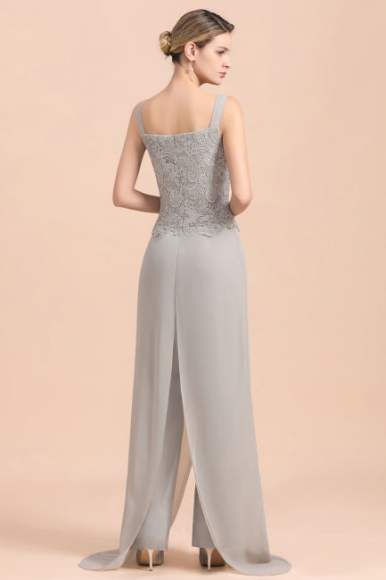 Elegant Silver Lace Top Chiffon Mother of Bride Jumpsuit Online with W ...