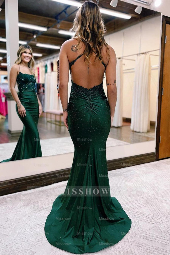 Glamorous Long Mermaid Backless Sleeveless Prom Dress With Lace ...