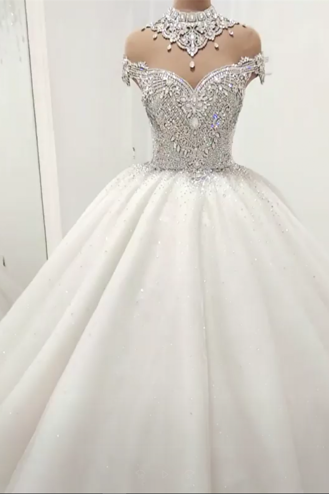 Gorgeous High Neck Crystal Beading Princess Wedding Dress – misshow.com