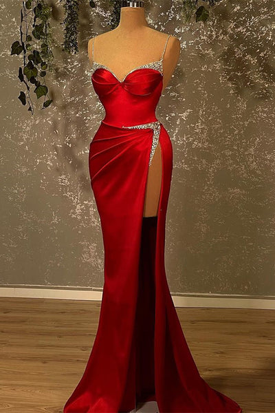 Red Long Glitter Sleeveless Evening Dresses With Side Slit – misshow.com